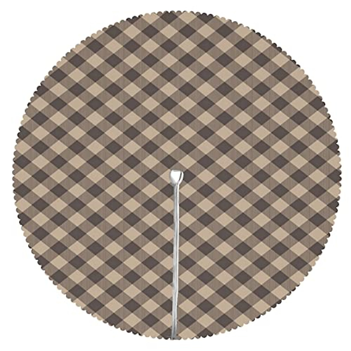 Lirduipu Brown Plaid Pattern Round Outdoor Tablecloth,Outdoor and Indoor Round Tablecloth with Umbrella Hole and Zipper,for Umbrella Table Patio Garden(52" Round,Pale Sepia Dark Taupe)