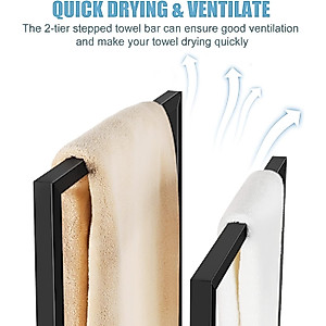 Towel Racks for Bathroom, 2 Tier Standing Stainless Steel Towel Racks Stand for Bathroom, Hand Towel Drying Rack Holder, Towel Bar Stand Blanket Rack, Black