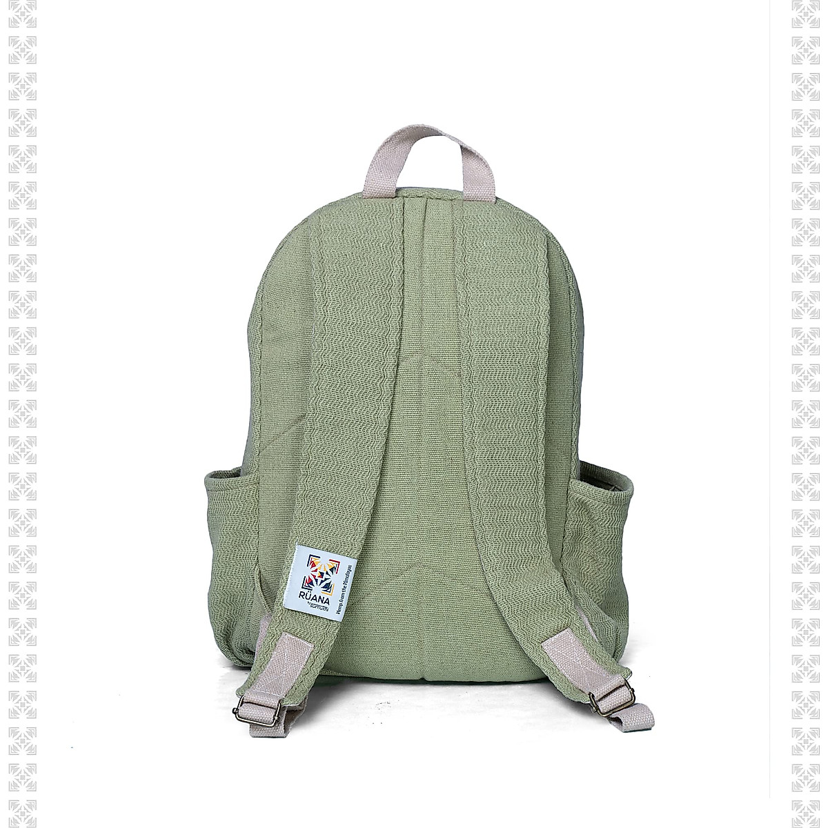 Ruana Hemp Backpacks Lightweight 100% Natural Hemp Cotton Fabric Casual Daypack Multipurpose Handmade Bag For Travel, Hiking, Yoga, Picnic (Green, 38 cm W x 45 cm L)