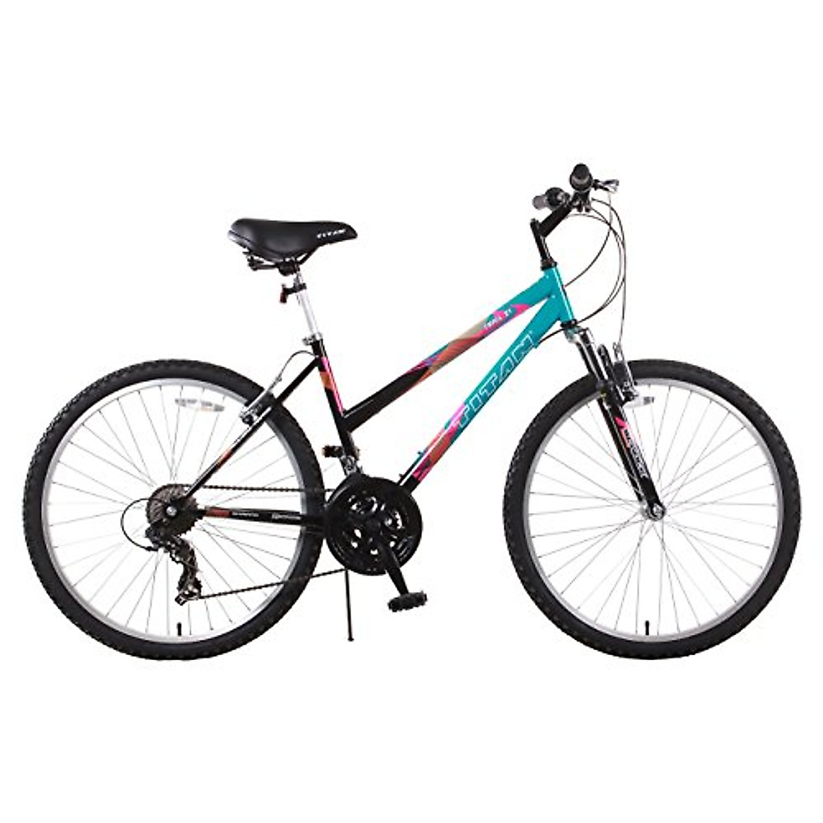 TITAN Trail 21-speed Suspension Women's Mountain Bike, 17-Inch Frame, Black and Teal