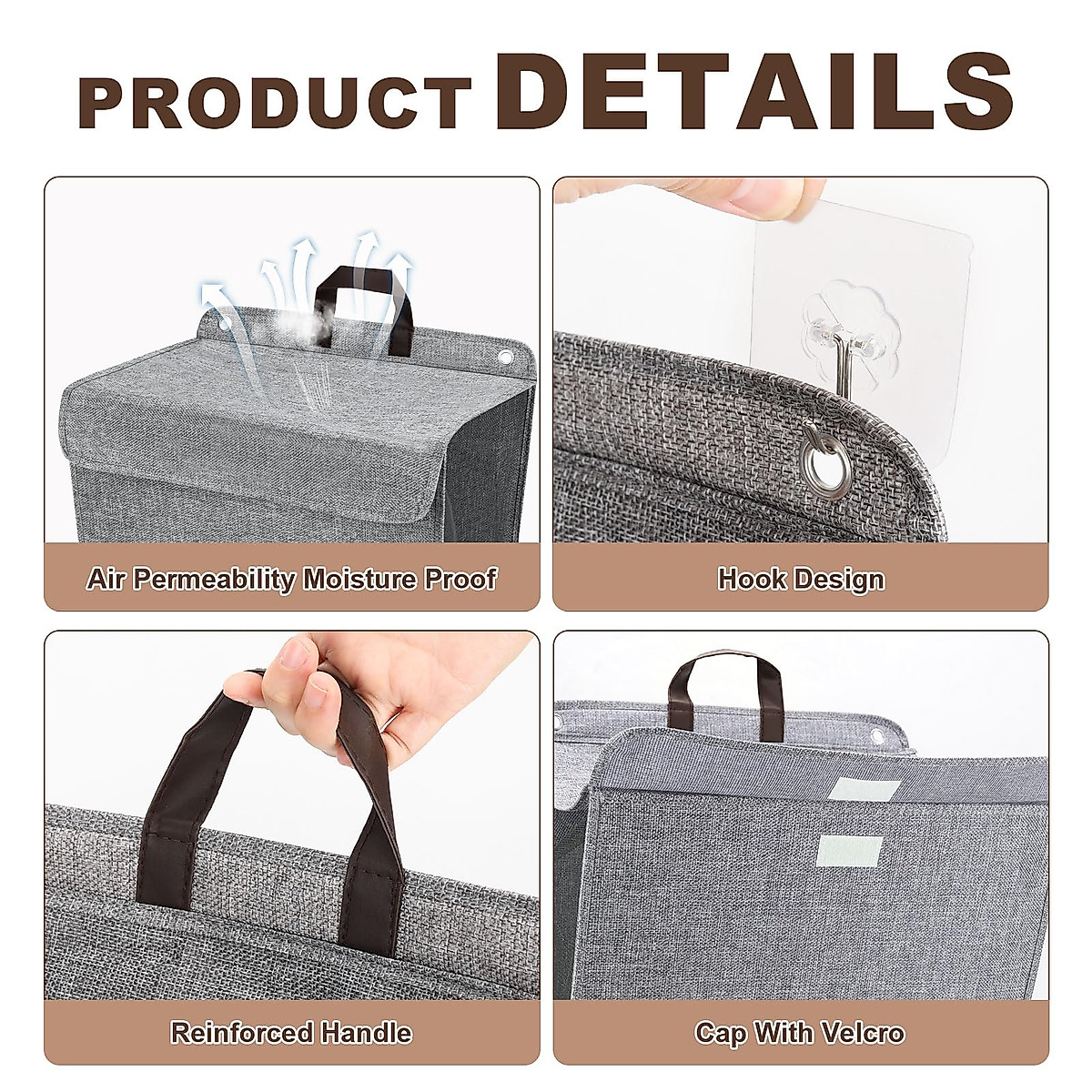 Genogore Hanging Laundry Hamper Bag, 3 Pack Collapsible Laundry Baskets with Lids and Over the Door Hooks, Laundry Bags for Laundry Room Bedrooms Bathrooms College Dorms