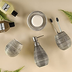 MyGift 4 Piece Textured Ceramic Brown Bathroom Accessory Set Includes Soap Dish, Dispenser, Toothbrush Holder and Tumbler
