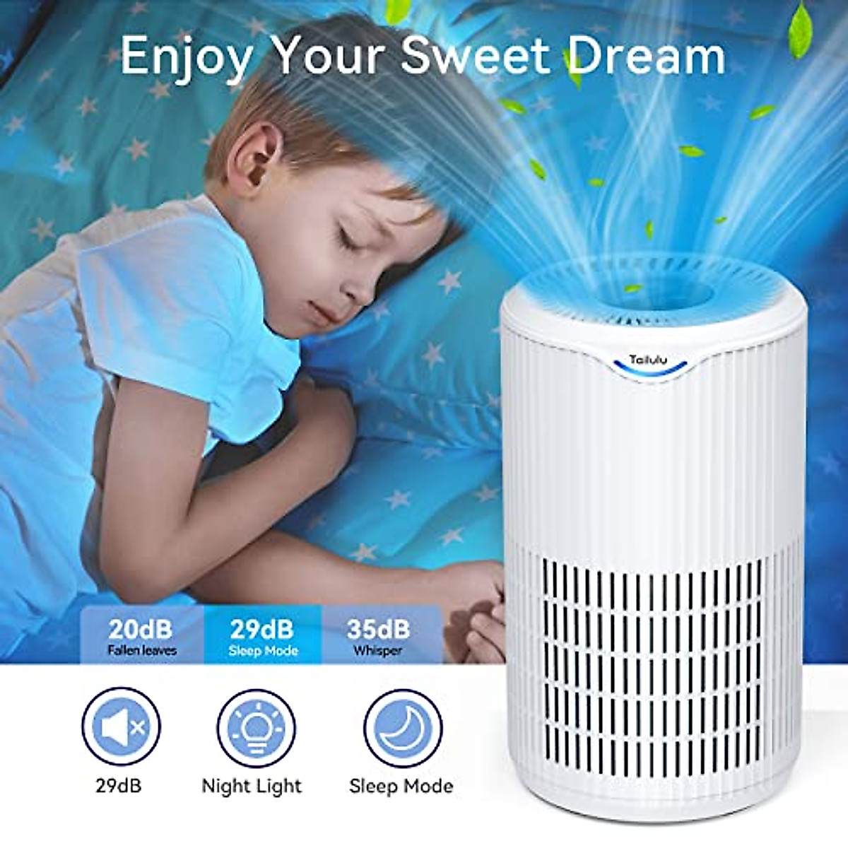 Air Purifiers for Home Large Room Up to 1345 Ft², Tailulu H13 True HEPA Air Filter Purify Smoke Pollen Pet Dander Dust Smell for Bedroom, Kitchen, Air Cleaner with Replacement Filter