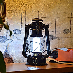 YAKii LED Vintage Lantern Metal Hanging Hurricane Lantern 12 LED Dimmer Switch Cold White Battery Operated Lantern Power Outage Indoor Camping Lighting Outdoor Brooklyn Lantern (Black 2 Pack)