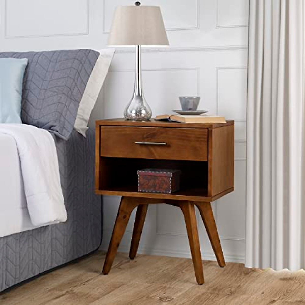 Camaflexi Mid Century Modern One Drawer Nightstand, Castanho