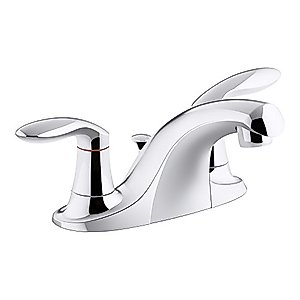 KOHLER K-15241-4DRA-CP Coralais Two-Handle Centerset Bathroom Sink Faucet with Plastic Pop-Up Drain & Lift Rod, Polished Chrome