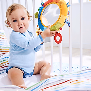 HABA Rainbow Discovery Mirror - Hang from Crib or Use as a Pillow with Entertaining Elements for Baby to Explore