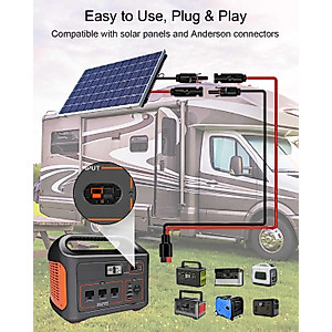 HUQUZN 12FT 10AWG Solar Panel Extension Cable Compatible with Anderson Adapter, Solar Wire with Female and Male Connectors for Portable Power Station Camping, Horizonta