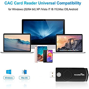 USB Smart Card Reader, Rocketek DOD Military USB Cac Memory Card Reader Compatible with Windows, Linux/Unix, MacOS X - Build In SDHC/SDXC/SD Card Reader and Micro SD Card Reader