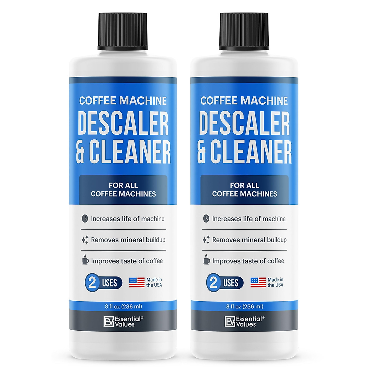 Universal Descaling Solution 2 Pack, (2 x 236ml / 4 Uses Total), Compatible with Breville, L'OR, Sage, Nespresso, Delonghi Single Use Coffee & Espresso Machines, Coffee Machine Descaler