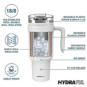 Hydraful 46 oz Insulated Tumbler with handle and leak proof 2-in-1 Straw & Sip Lid,Stainless Steel Vacuum Travel Mug,Coffee Cup,Insulated smoothie cup,Keeps Cold for 34 Hours,Fit in Car Cup Holder