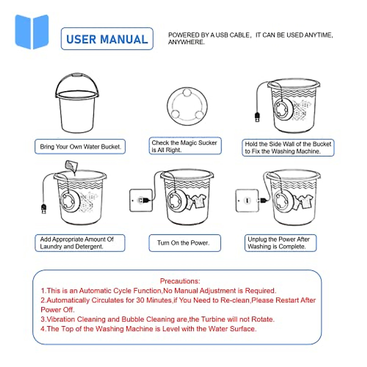10W Mini Washing Machine for Traveling Camping Home,USB Powered Laundry Washer with Control Button Portable Turbo Washing Machine for Cleaning Sock,Underwear
