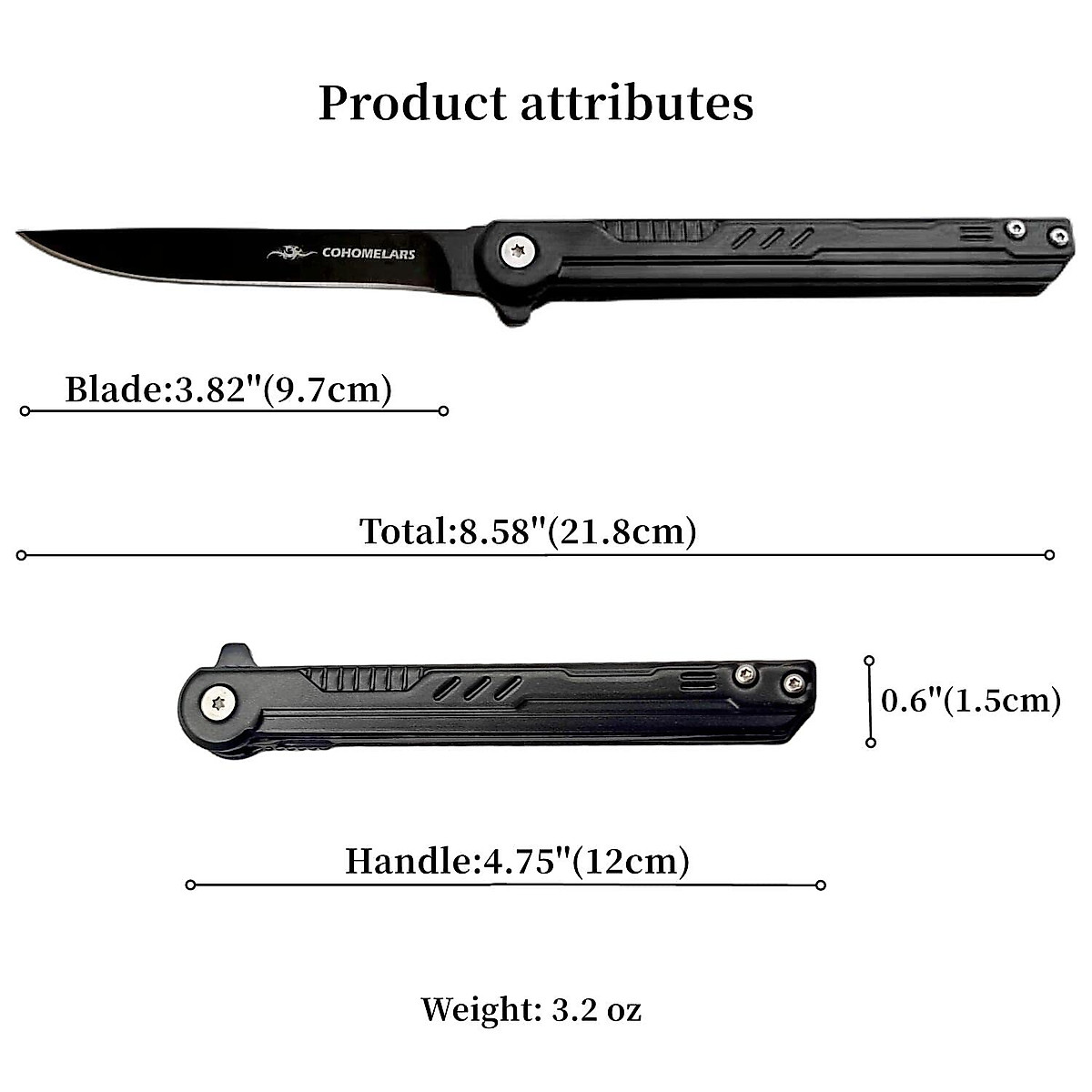 COHOMELARS Slim Folding Pocket Flipper Knife for Men,3.8'' Stainless Steel Black Blade,EDC Gentleman's Knife with Leather Sheath, Liner Lock