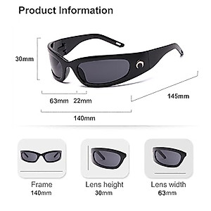 PEGH Wrap Around Sunglasses Y2K Trendy, Fashion Black Sporty Sun Glasses Moon Décor Shades
