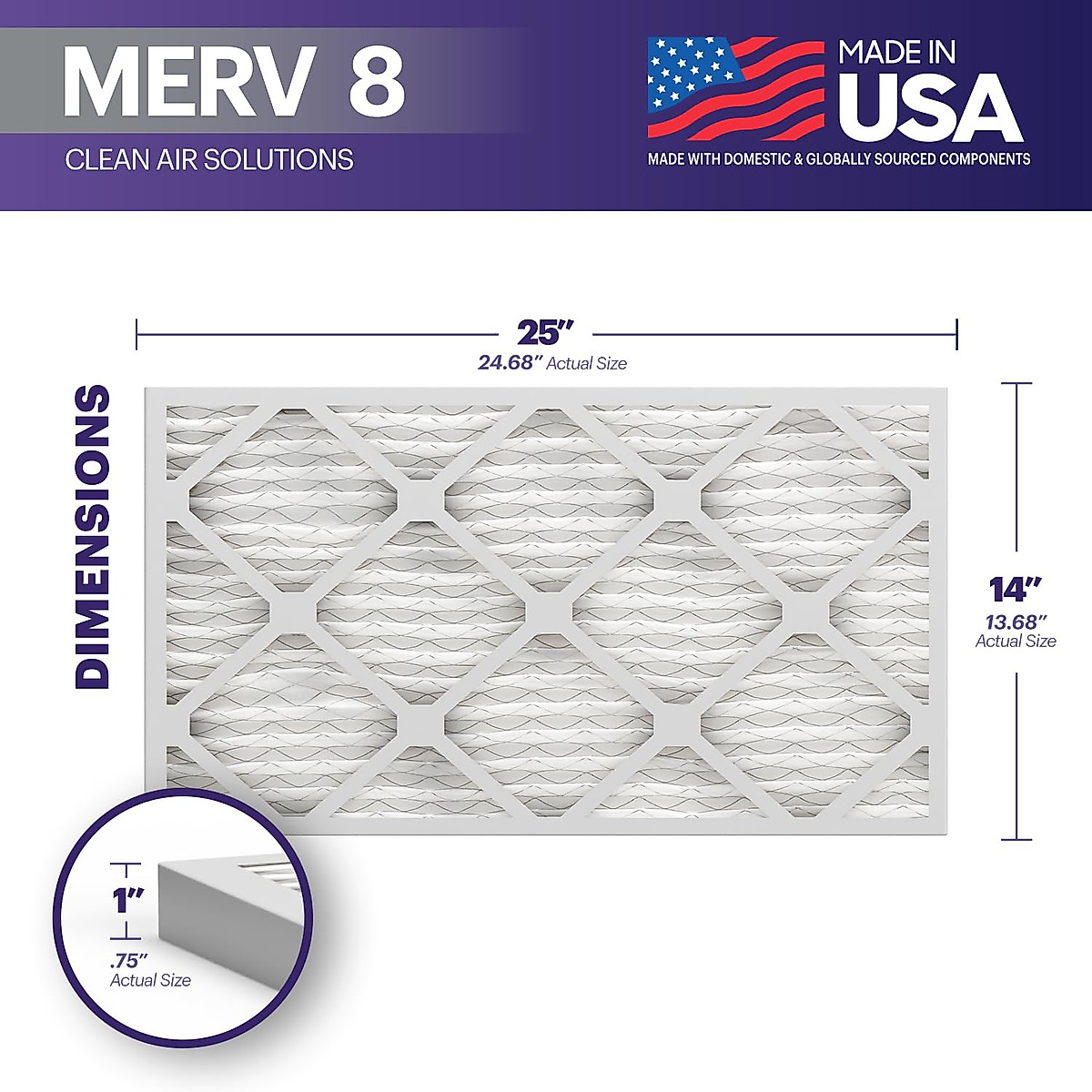 BNX TruFilter 14x24x1 Air Filter MERV 8 (6-Pack) - MADE IN USA – Dust & Pet Defense Air Conditioner HVAC AC Furnace Filters for Dust, Pet, Mold, Pollen MPR 600 – 700 & FPR 5