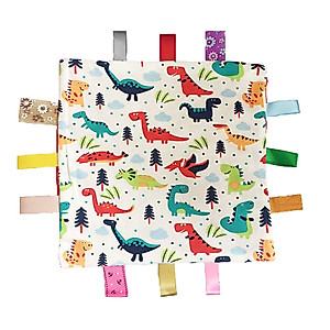 FOMUNI Baby Soft Touch Comforter Blanket with Tags,12x12 inch Taggie Comforter,Comfort Security Blanket Gift for Toddler Child Kids,Dinosaur Comforter Blanket-Large Size,BJ004R-L