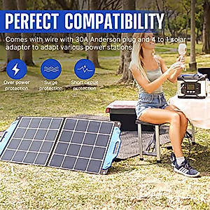 ATEM POWER 100W Portable Solar Panel Foldable Monocrystalline Solar Panel with Adjustable Kickstand Efficient Charge for 12V Battery Power Station for RV Overland Marine Outdoor Camping