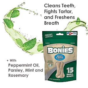 Bonies Natural Breath and Dental Formula Small-Sized Single Bone - All-Natural Ingredients, Fresh Breath, Cleans Teeth, Low Calories, Chicken Flavor, 15 Bones