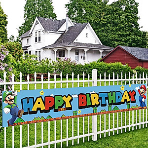 Super Mario Birthday Party Banner | Outdoor and Indoor Garden Sign Banner | Perfect Video Game Theme Party Decoration