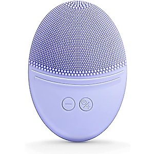 EZBASICS Facial Cleansing Brush Made with Ultra Hygienic Soft Silicone, Waterproof Sonic Vibrating Face Brush for Deep Cleansing, Gentle Exfoliating and Massaging, Inductive Charging (Violet)