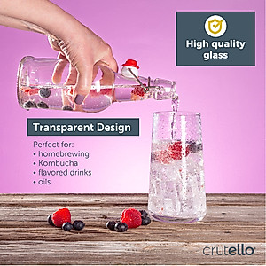 Crutello 16 Ounce Clear Glass Flip Top Beer Bottles for Brewing - Beer, Kombucha, Soda, Juice - 12 Pack Glass Bottle for Fermentation, Storage, Drinking - A Family-Owned American Brand