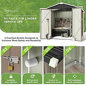 Greesum Outdoor Storage Shed 6 x 4 ft. Utility Tool Shed Metal Storage Garden Shed with Door & Lock for Patio Storage, Brown