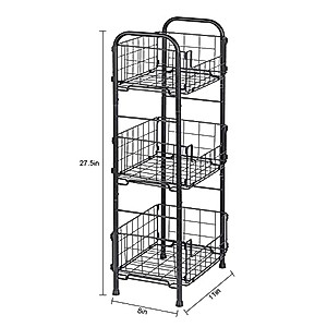 HEOMU Metal Bathroom Shelf Unit, 3 Tier Standing Shower Organizer Caddie with Three Tier Storage Shelving Bathroom Organizer Bins Holds Bath Towels, Soap, Shampoo and Toiletries(Black)