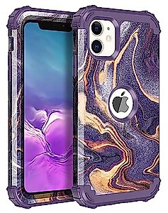 LONTECT for iPhone 11 Case Marble Shockproof Heavy Duty Rugged Durable Protective Cover Girls Women Case for Apple iPhone 11 6.1 Inch, Cobalt Purple