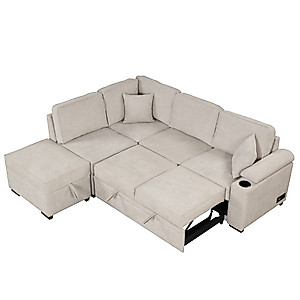 Harper & Bright Designs 87.4" Sleeper Sofa Bed, 2 in 1 Pull Out Sofa Bed L-Shape Couch with Storage Ottoman for Living Room, Bedroom and Small Apartment, Beige