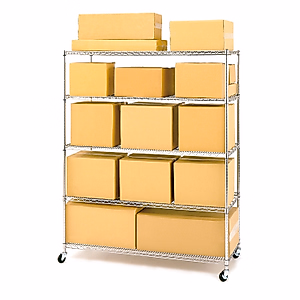 Seville Classics UltraDurable Commercial-Grade 5-Tier NSF-Certified Wire Shelving with Wheels, 60" W x 24" D - Plated Steel