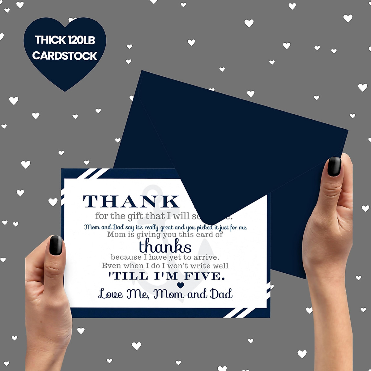 Paper Clever Party Nautical Baby Shower Thank You Cards with Envelopes Blank Notes Prefilled with Message Boys Personalize for Registry Gifts Anchor Notecard Set Blue 4x6 Stationery, 15 Pack