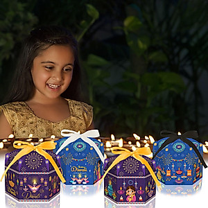 KYMY Diwali Treat Boxes, 12pcs Happy Diwali Goodie Candy Gift Boxes for Snack Sugar Chocolate, India Festival of Lights Gift Boxes, India Festival Party Favor for Diwali Decorations