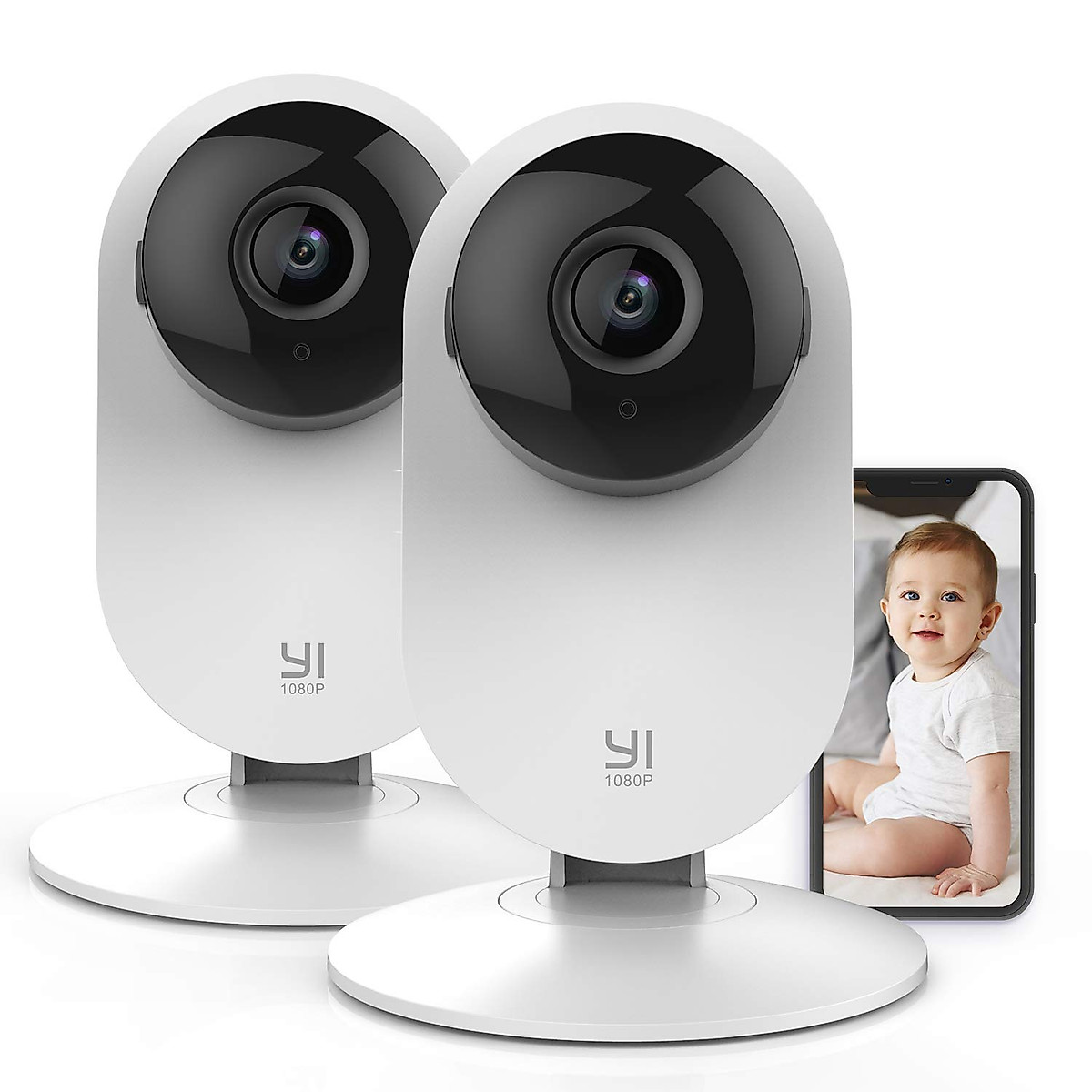 YI Baby Monitor with Camera and Audio HD WiFi Pet Cam, Sound Motion Human Detection, 2-Way Audio, Smartphone app, Night Vision, Cloud Storage, Nanny Baby Elder, Works with Alexa 2pc
