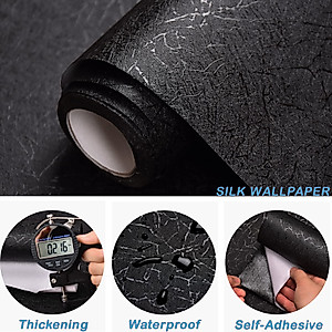 Black Wallpaper Peel and Stick Wallpaper Black Silk Wallpaper for Bedroom Solid Black Contact Paper for Cabinets Self Adhesive Removable Wallpaper Embossed Textured Wallpaper Waterproof 15.7“×118”