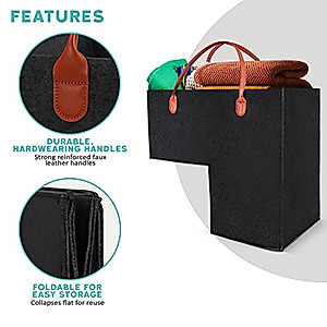 Stair Basket and Stairway Organizer with 2 Reinforced Durable Leather Handles for Standard Sized Stairsteps, Made of Non-Woven Felt Fabric, Collapsible