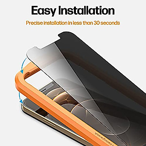 Power Theory Designed for iPhone 12 Pro Max Privacy Screen Protector Tempered Glass Anti Spy protection [9H Hardness], Easy Install Kit, 99% HD Bubble Free Case Friendly, Anti-Scratch, 2 Pack