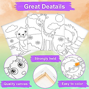 Teling 12 Pcs Pre Drawn Stretched Canvas Kit 6 x 6 x 0.6 Inches Pre Drawn Canvas for Painting for Adults Pre Printed Canvas Outline Canvas for Adult Kids DIY Painting (Animal)
