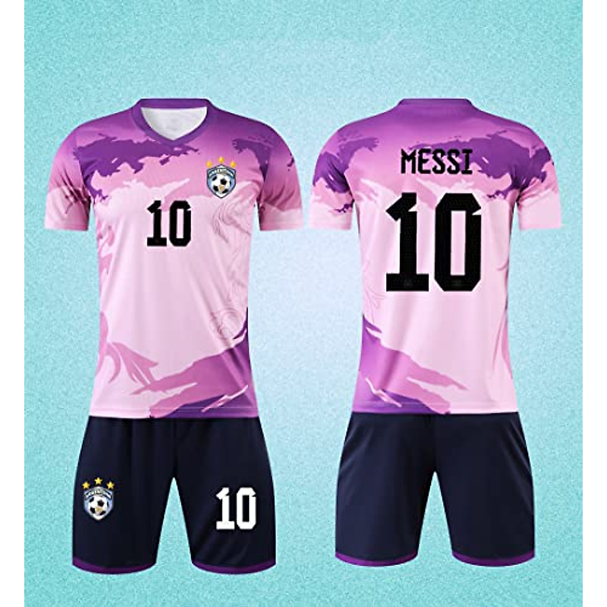 Casmyd Me-Ssii 10 Argentina Soccer Jersey+Shorts Kids Youth 2022 World Cup Football Sports Team Shirts Kit for Girls Boys Purple