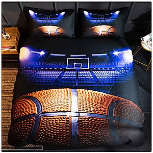 Homebed 3D Sports Basketball Bedding Set for Teen Boys, Duvet Cover Sets with Pillowcases, Full Size 90" X 90", 3PCS,1 Duvet Cover+2 Pillow Shams