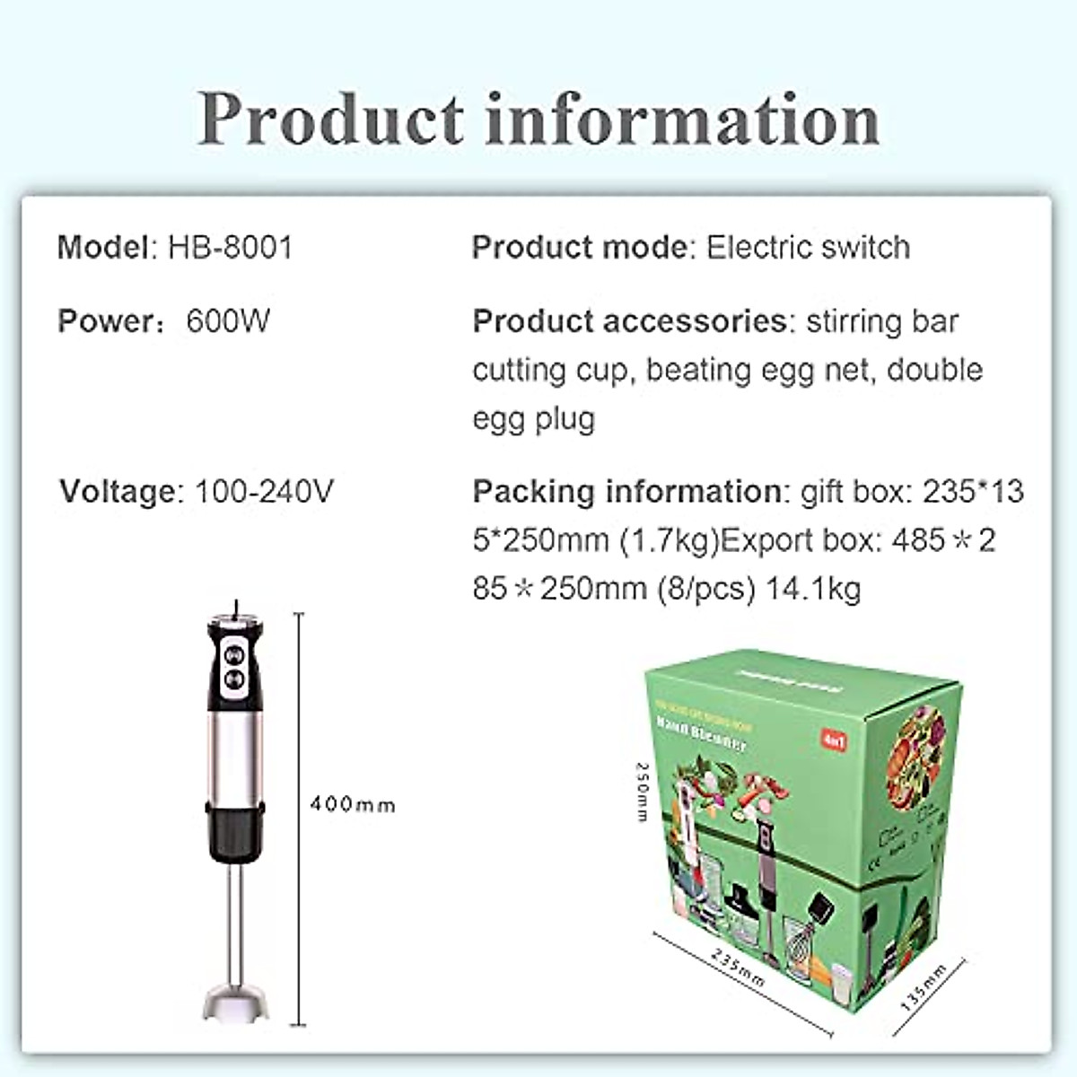 Immersion Hand Blender, 5-in-1 Stick Blender with 300ml Food Grinder, BPA-Free, 600ml Container,Milk Frother,Egg Whisk ,Puree Infant Food, Smoothies, Sauces and Soups - White