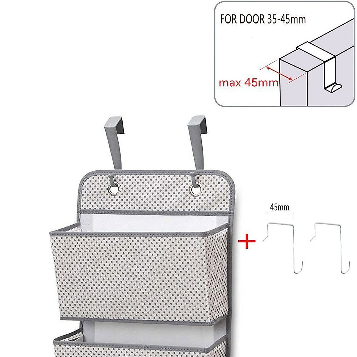 Dreamsy Hanging Closet Organizer, 4-Pockets Wall Mount/Over Door Storage for Toys, Purses, Keys, Sunglasses - Grey