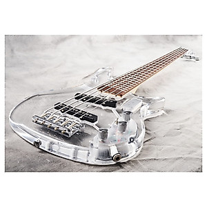 Unfinished Guitar Body Red Sandalwood Fingerboard with LED Lights, Real Shots, Suitable for 2016 New Straight-Through 5-String Acrylic Body Bass Guitar DIY Accessory