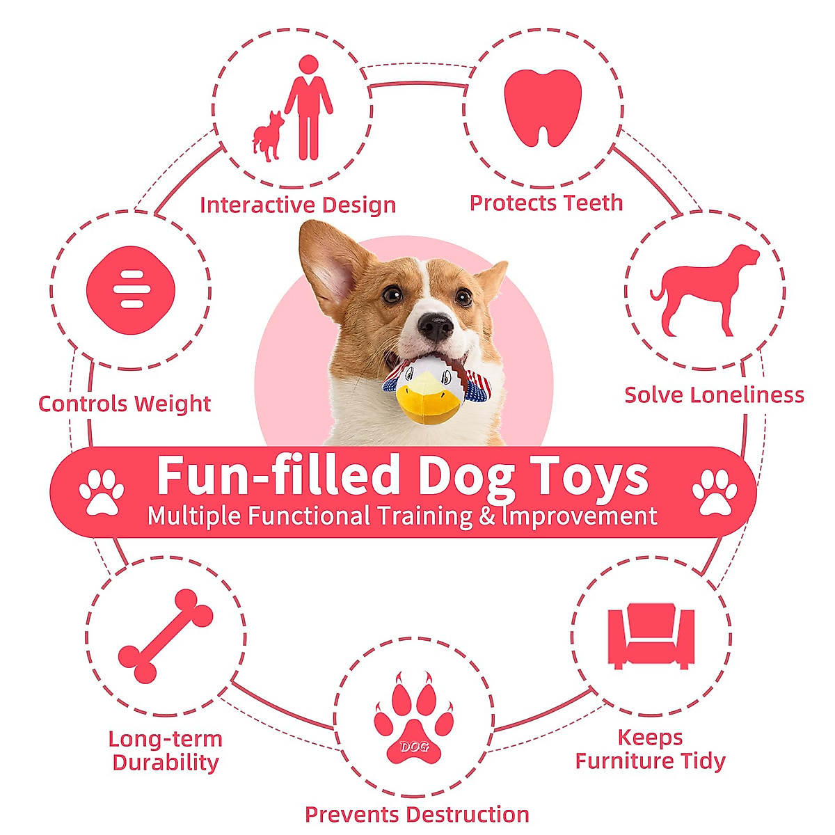 Dog Toy Balls for Aggressive Chewers with Crinkle Paper Interactive Outdoor Dog Toys for Tug of War Chase Toy with Rope Fun Fetch Rugby Ball Bird Themed Toy for Small Medium Large Dogs (Eagle)