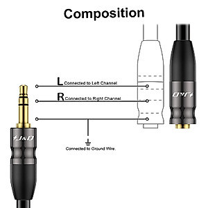 J&D 3.5mm AUX Audio Extension Cable, Copper Shell 3.5mm 1/8 inch Stereo Jack Male to Female Auxiliary Stereo Audio Cable 3.5mm TRS Male to TRS 3.5mm Female Stereo Audio Adapter Cable, 6 Feet