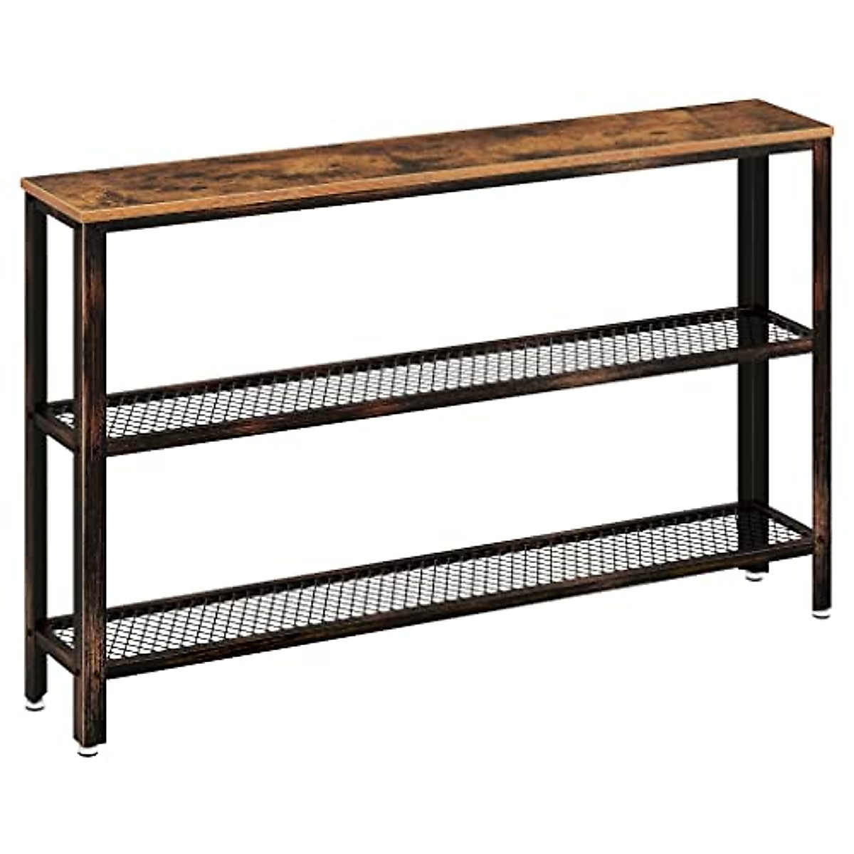 Rolanstar Console Table, Narrow Sofa Table with 2 Mesh Shelves, 47.2” Long Rustic Entryway Table with Retro Metal Frame, Entrance Table for Entryway, Hallway, Living Room, Bedroom