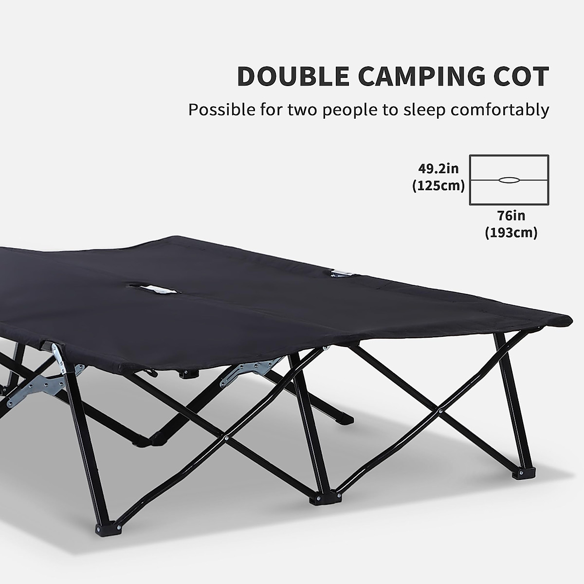 Outsunny 2 Person Folding Camping Cot for Adults, 50" Extra Wide Outdoor Portable Sleeping Cot with Carry Bag, Elevated Camping Bed, Beach Hiking, Black