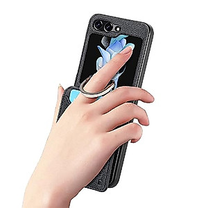 phone protective flip case Compatible with Samsung Galaxy Z Flip 5 Wallet Case with Ring, Galaxy Z Flip 5 2023 Case with Card Holder Premium PU Leather Protective Phone Case Cover ,Slim Protection Sho