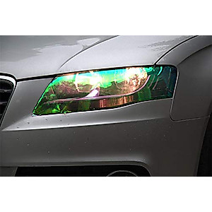 DIYAH 12 X 48 inches Self Adhesive Shiny Chameleon Headlights Tail Lights Fog Lights Films,Film Sheet Sticker,Tint Vinyl Film with Knife and Hand Tool (Clear)