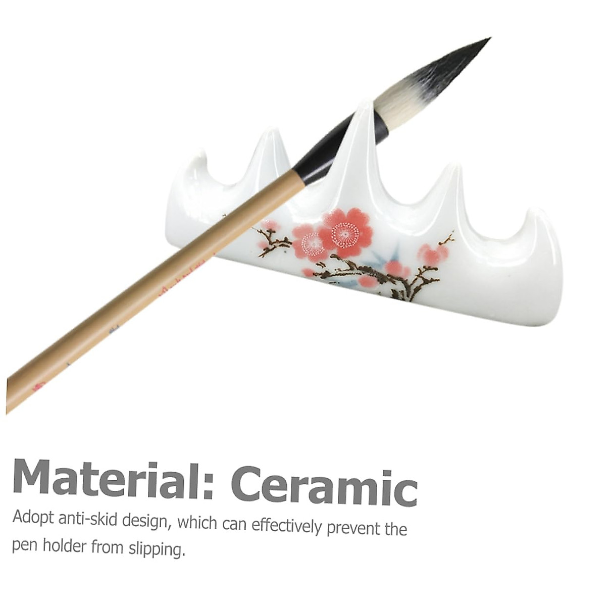 COHEALI 2pcs Brush Holder Chinese Decor Brush Pen Calligraphy Brush Table Stand Painting Writing Brush Rest Decked Pen Stand Pen Rack Calligraphy Supplies Bench Plum Bossom Ceramics White