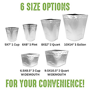 50 Mylar Bags for Food Storage, Airtight 7-Mil Thick Gusseted Zip Lock, Long Term, Reusable, Emergency Food Supply & Freeze Dryer Bags - 1 Cup 5x7 Inch